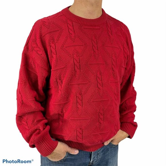 Sutter & Grant | Sweaters | Sutter Grant Sweater Mens Size Medium Vintage Red Cable Knit Grandpa ...